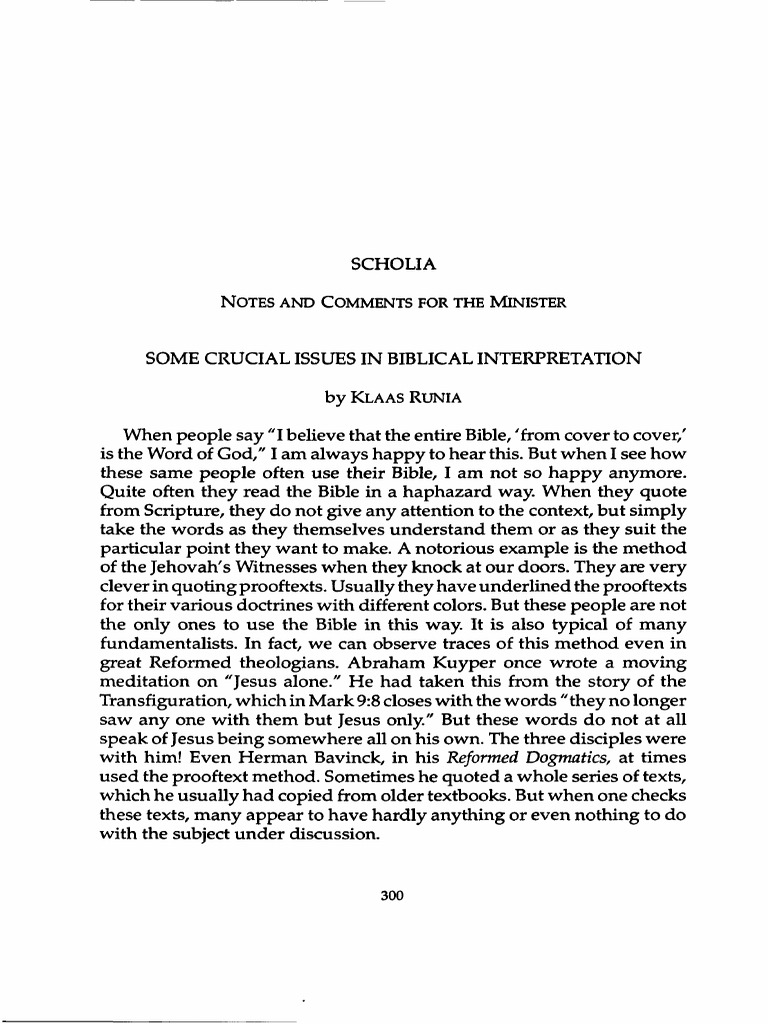 Some Crucial Issues in Biblical Interpretations - Klaas Runia | PDF ...