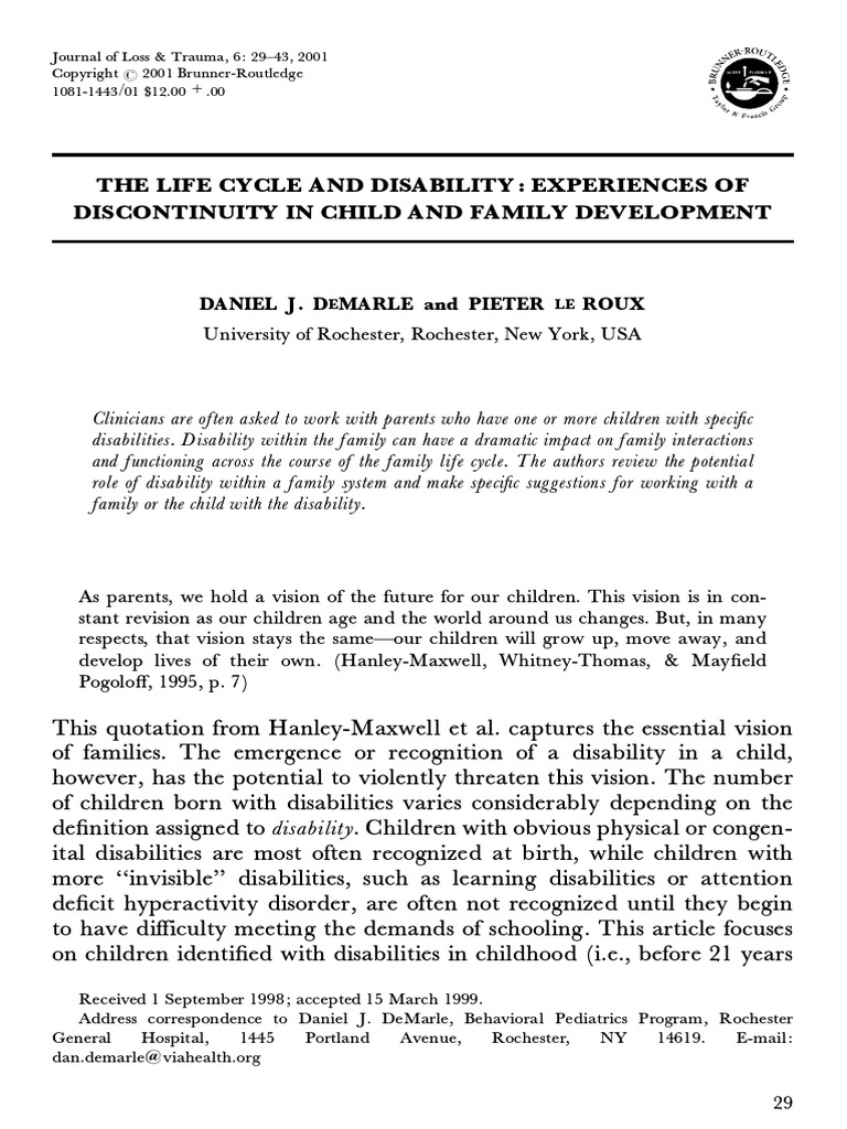 The Life Cycle and Disability | PDF | Grief | Family