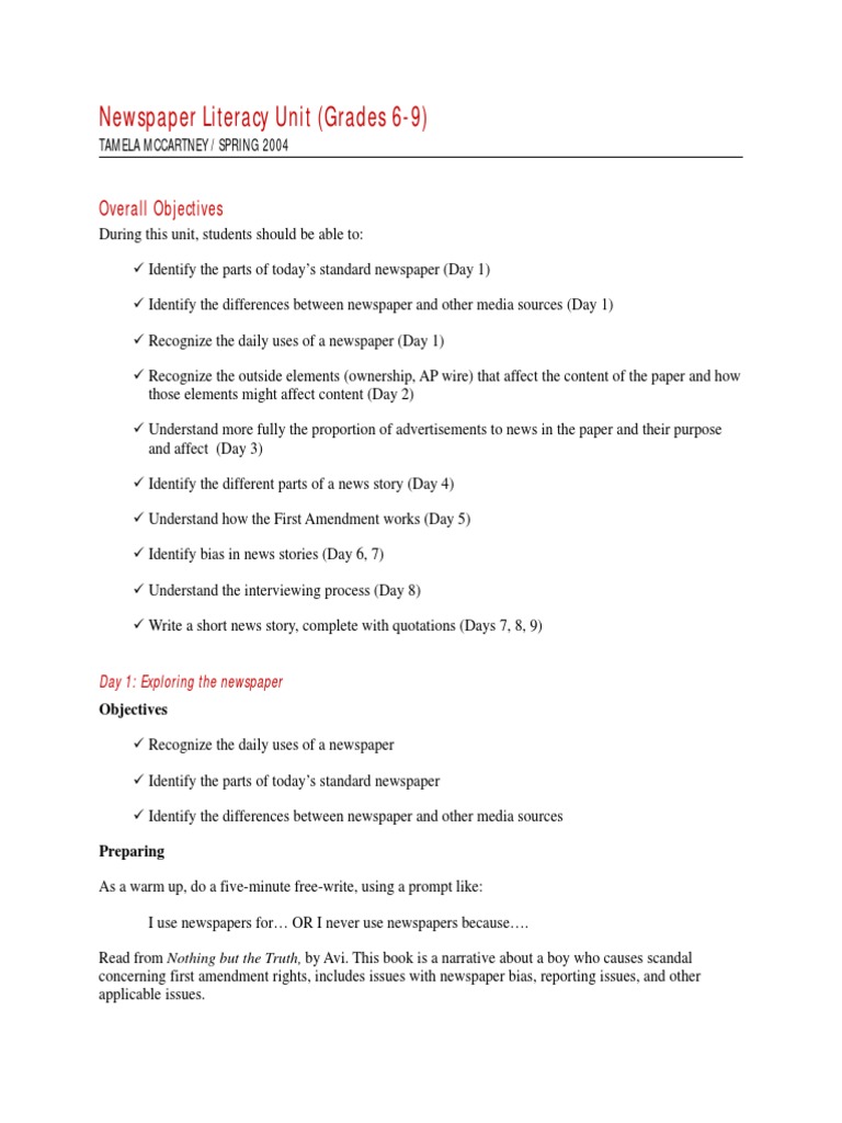 Preparing Students for Media Literacy: A Nine-Day Newspaper Literacy ...