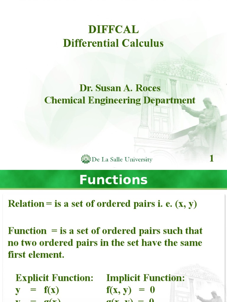 Diffcal Differential Calculus: Dr. Susan A. Roces Chemical Engineering ...