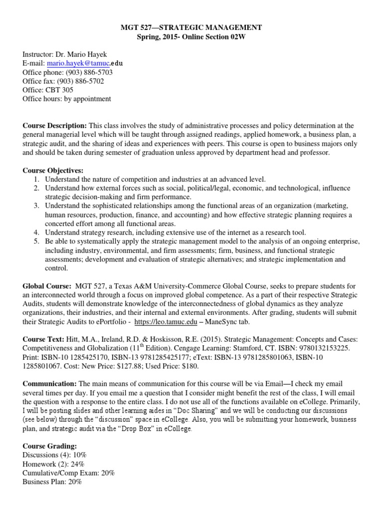 Mario Hayek@tamuc | PDF | Strategic Management | Swot Analysis