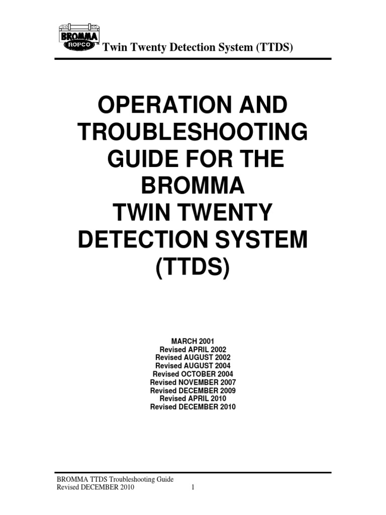 Operation and Troubleshooting Guide For The Bromma Twin Twenty Detection System (TTDS) | PDF ...
