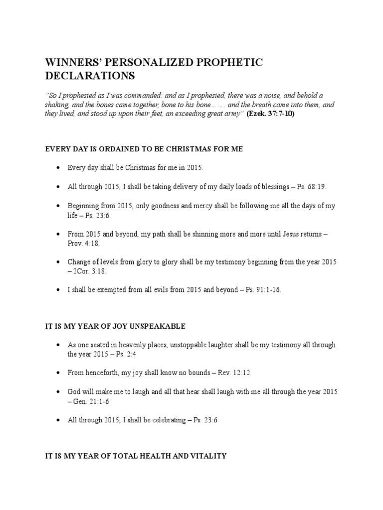 Winners' Personalized Prophetic Declarations: Every Day Is Ordained To ...