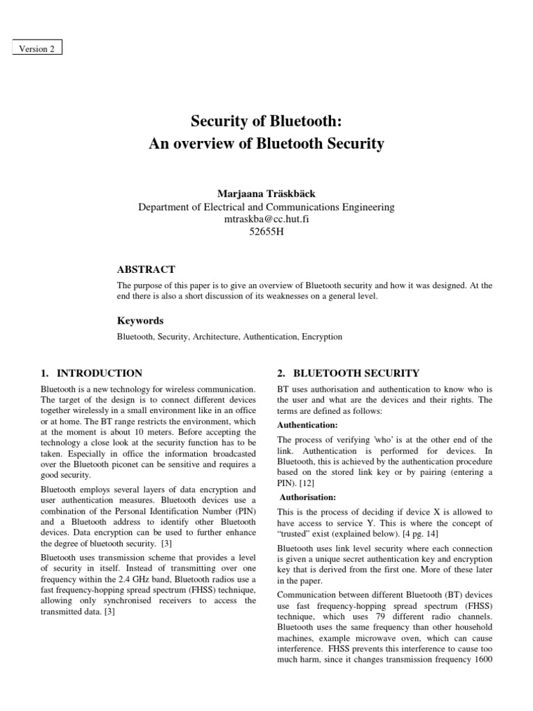 Security of Bluetooth: An Overview of Bluetooth Security | PDF | Bluetooth | Key (Cryptography)