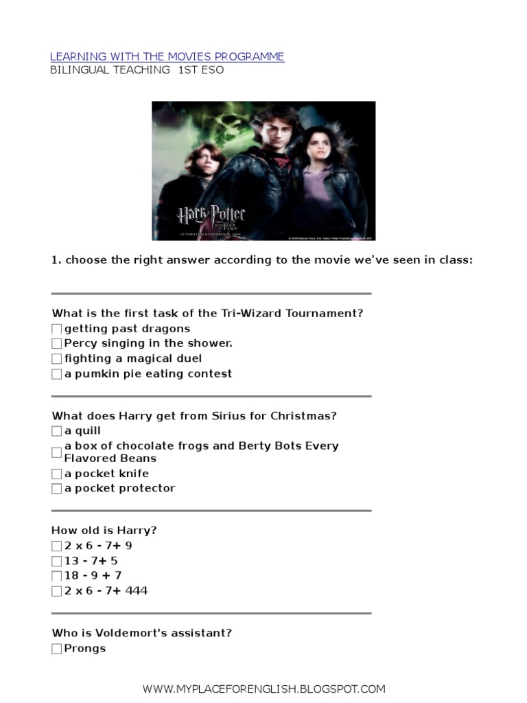 HARRY POTTER and The Goblet of Fire Worksheet | PDF | Artificial ...