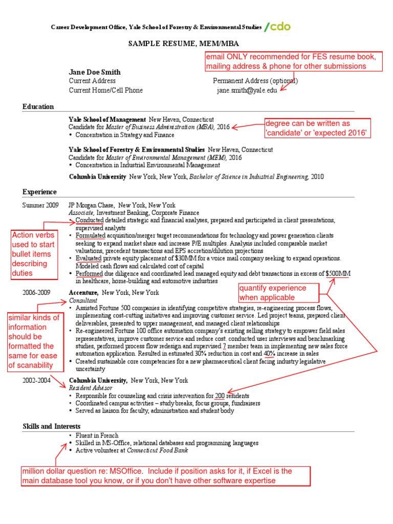 Sample Resume, Mem/Mba: Current Address Permanent Address (Optional ...