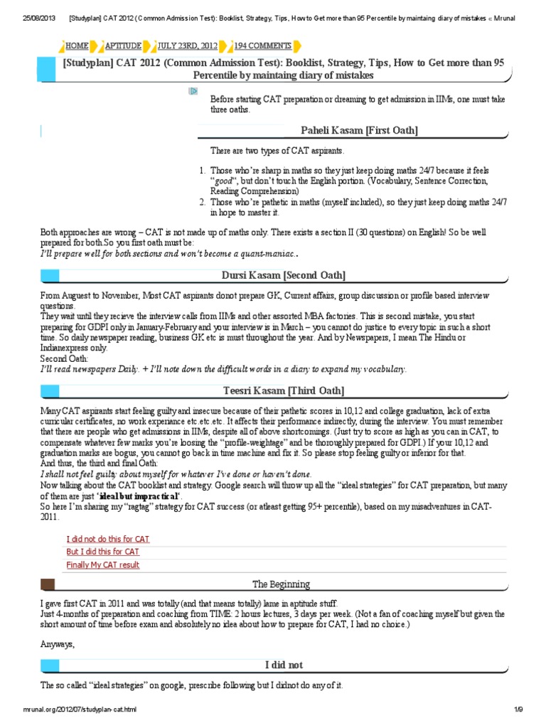CAT 2012: Preparation Strategies & Tips | PDF | Standardized Tests ...