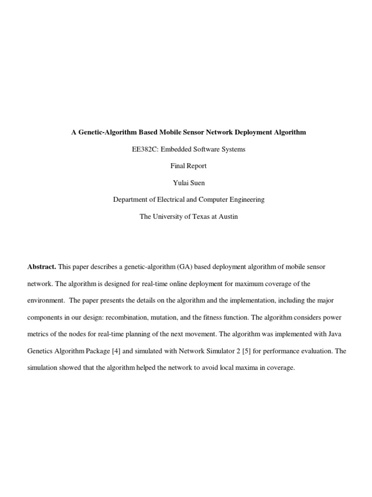 A Genetic Algorithm Based Mobile Sensor Network Deployment Algorithm