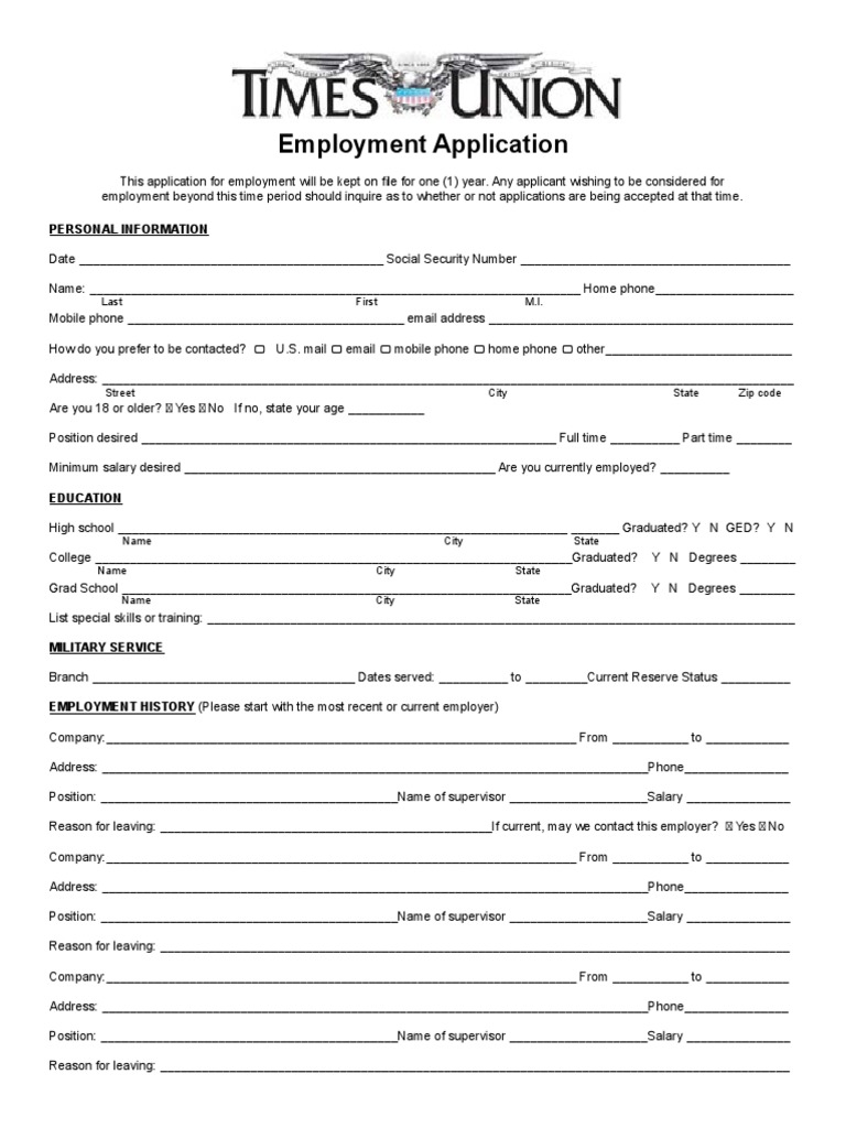 Employment Application: Personal Information | PDF | At Will Employment ...