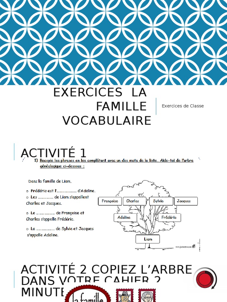 Exercices sur la famille en français | PDF
