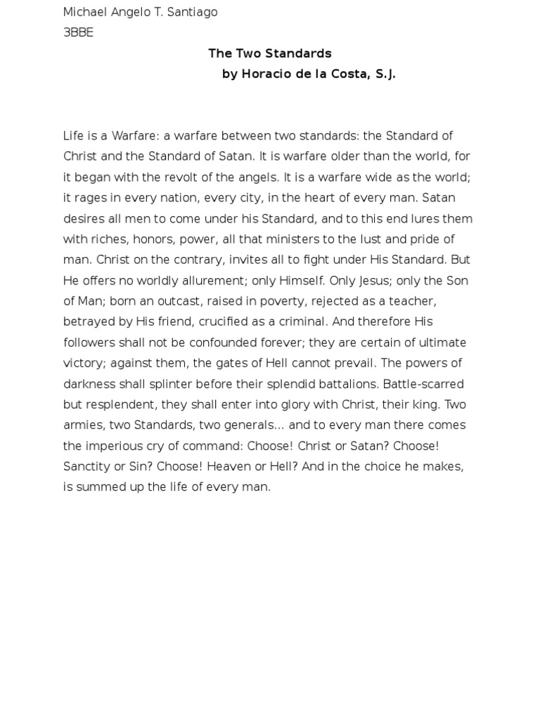 The Two Standards by Horacio de La Costa, S.J | PDF | Seven Deadly Sins ...