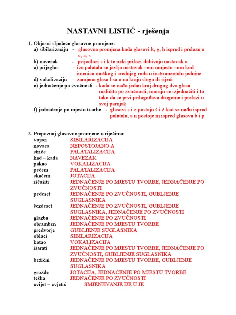 Nastavni Listić 1 - Rjeąenja | PDF