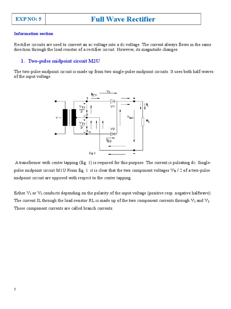 Exp5 Full Wave Rectifier | PDF | Rectifier | Capacitor