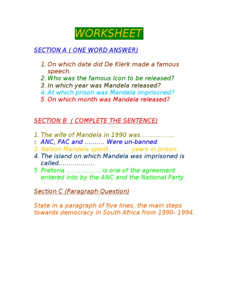 Worksheet: Section A (One Word Answer) | PDF | Politics