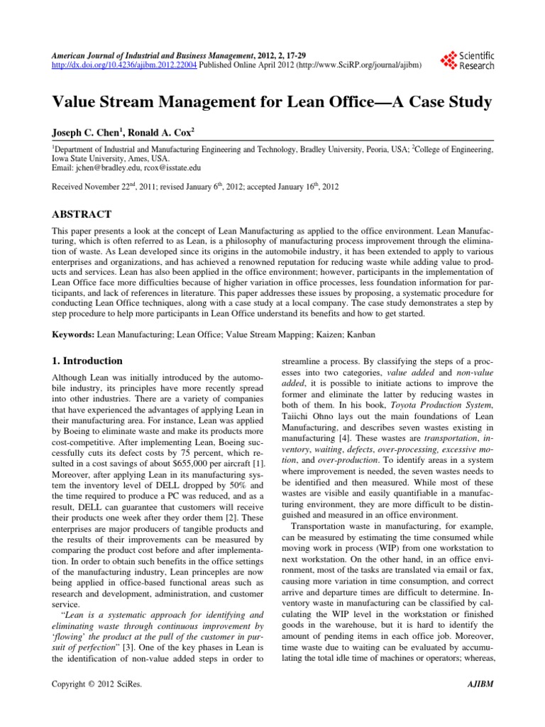 VSM Lean Office-A Case Study | PDF | Business