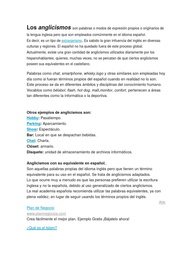 Los Anglicismos | PDF | Lengua española | Hardware de la computadora