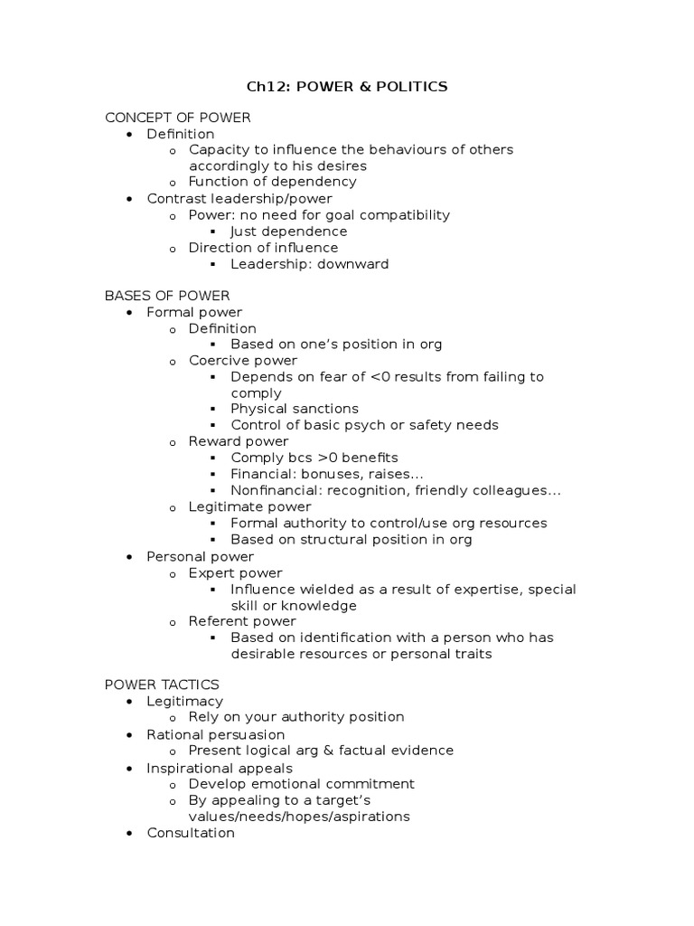 Ch12 Power & Politics | PDF | Power (Social And Political ...