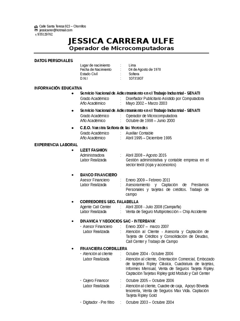 Curriculum Vitae Jessi | PDF | Bancos | Seguro