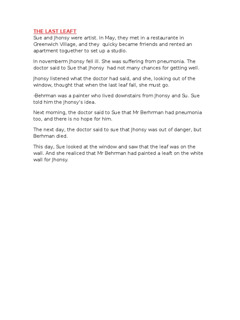 The Last Leaf: A Tale of Hope | PDF