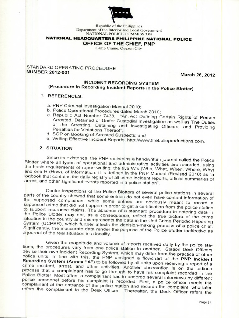 Sop On Incident Recording System | PDF