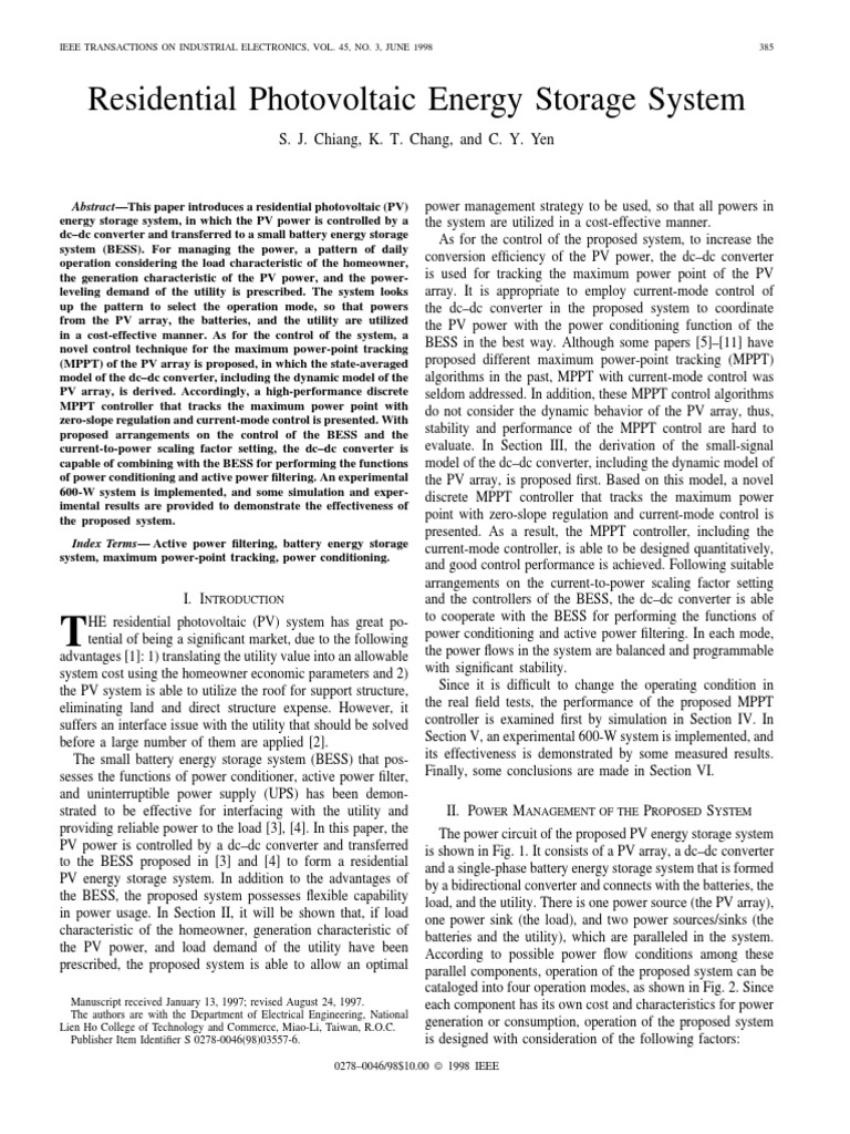 Residential Photovoltaic Energy Storage System | PDF | Photovoltaics | Power Electronics