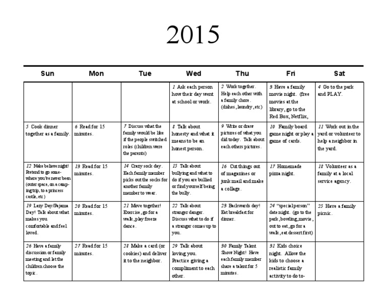 Family Activity Calendar | PDF