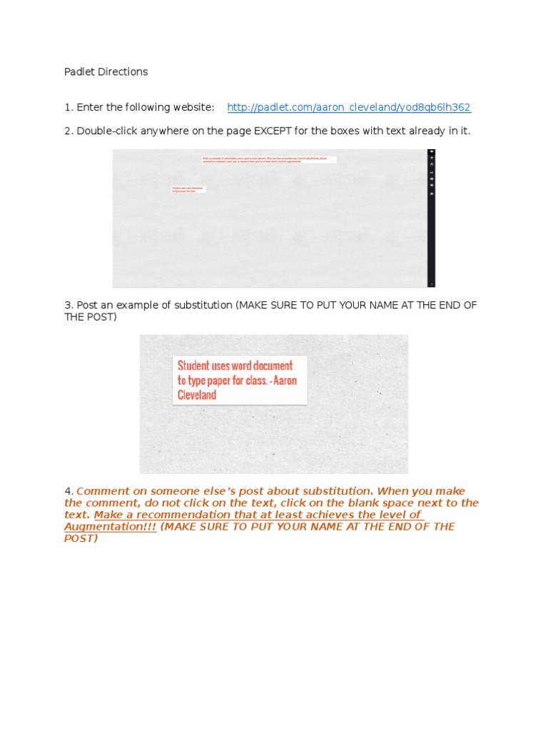 Padlet Directions for Substitution Task | PDF | Cyberspace | World Wide Web