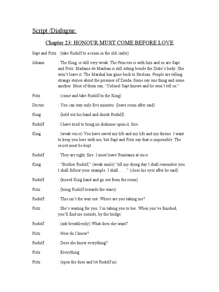 Script /dialugue:: Chapter 23: Honour Must Come Before Love | PDF