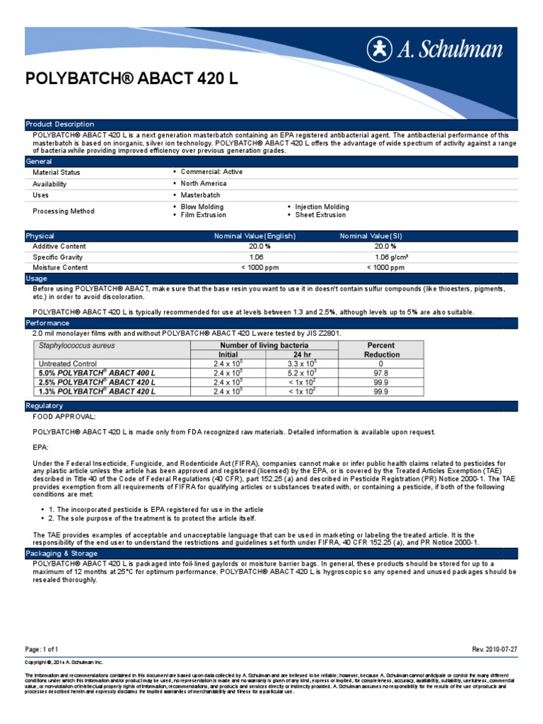 Polybatch® Abact 420 L: Product Description | Download Free PDF ...