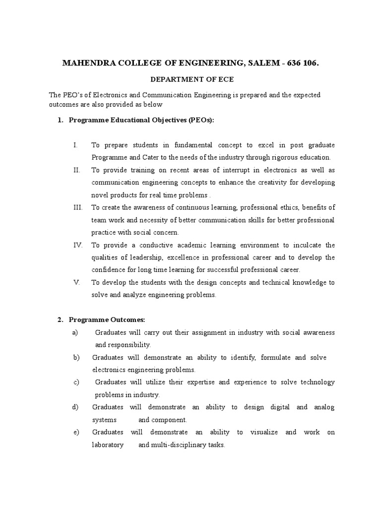 PE PEO's - SS-FORMAT | PDF | Engineering | Morality