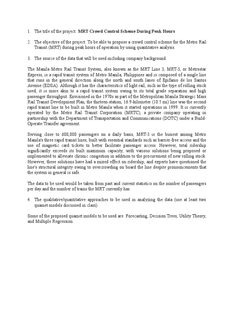 MRT Peak Hour Crowd Control Proposal | PDF
