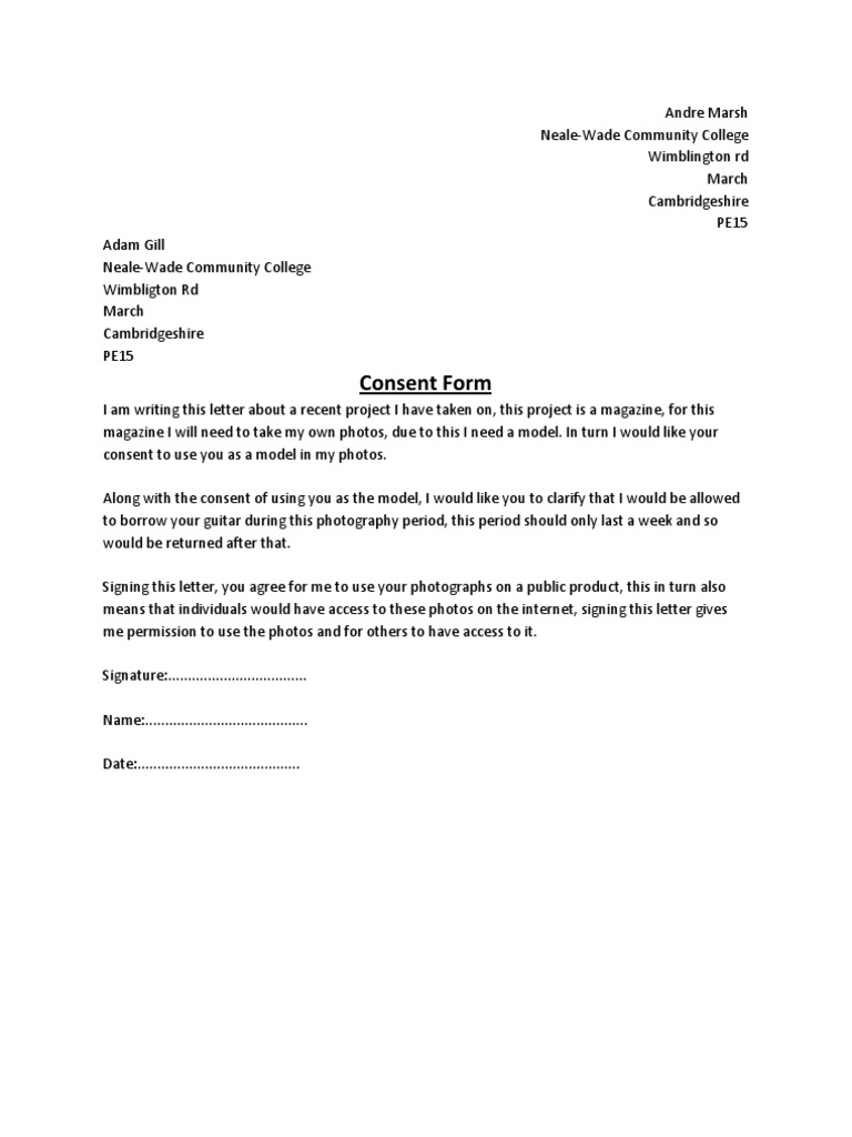 Model Consent Form for Photography | PDF