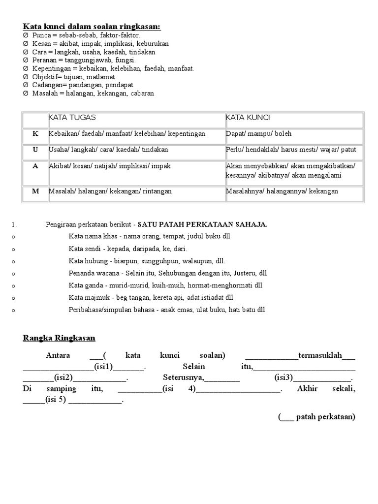 Kata Kunci Dalam Soalan Ringkasan | PDF