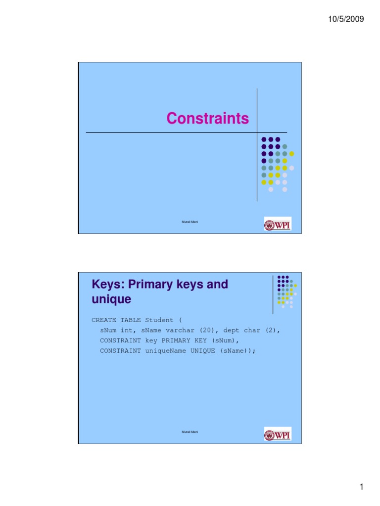 Constraints Constraints: Keys: Primary Keys and Unique | PDF ...