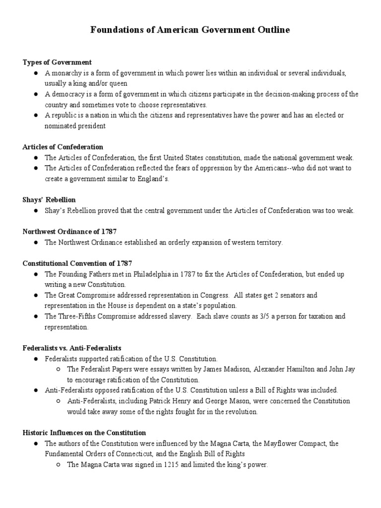Foundations of American Government Outline | PDF | United States ...