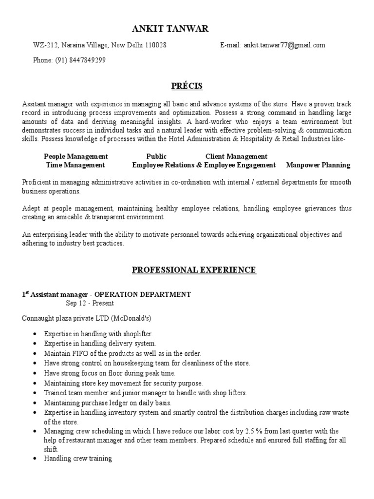 Ankit Tanwar: Précis | PDF | Employment | Business