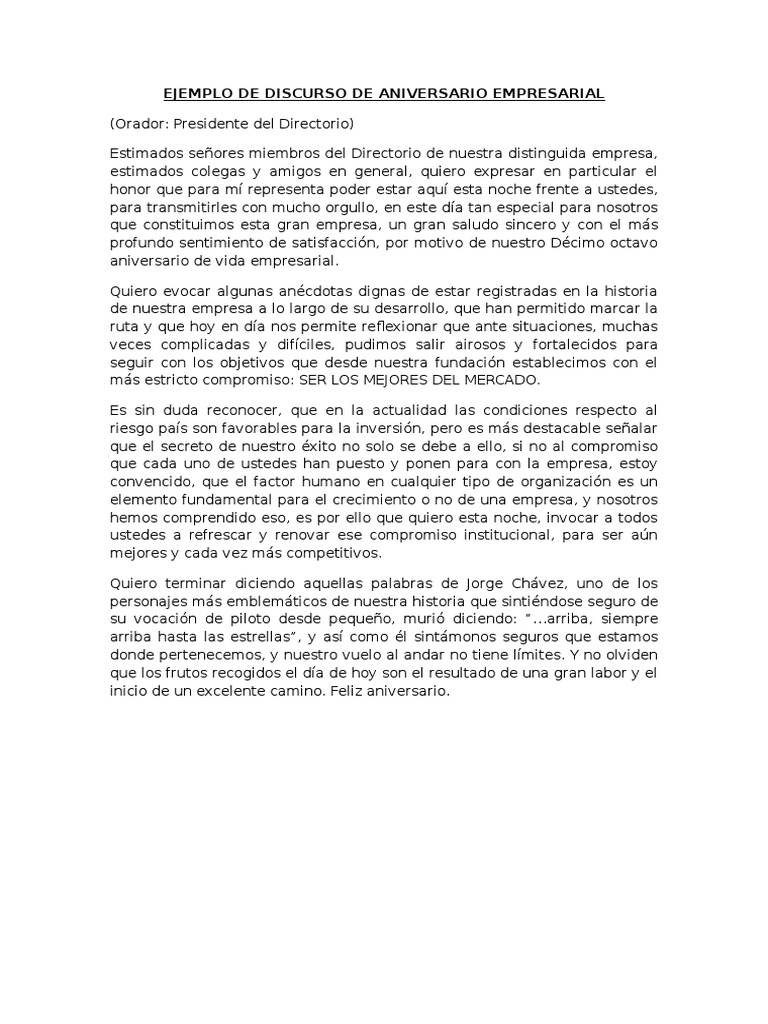 Ejemplo de Discurso de Aniversario Empresarial | PDF