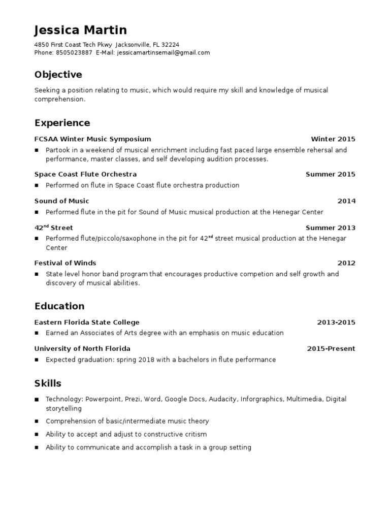 Music Performance Resume of Jessica Martin | PDF | Art