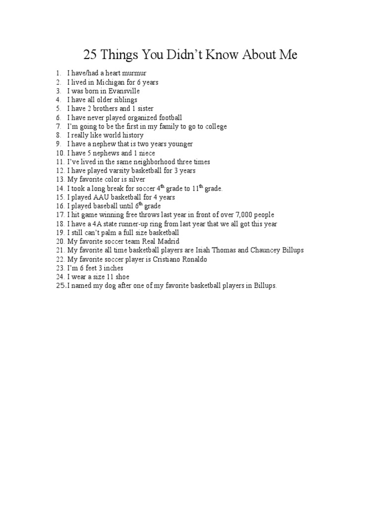 25 Things You Didnt Know About Me 2 | PDF
