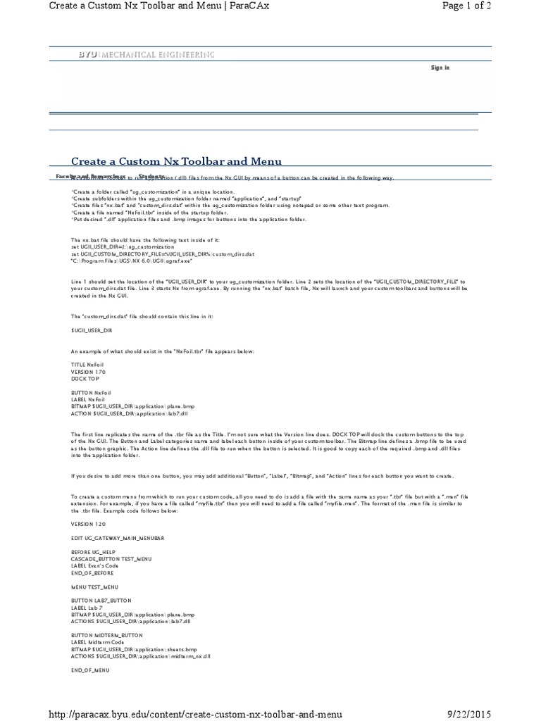 Create Custom NX Toolbar and Men | PDF | Computers