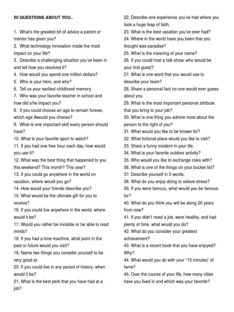 50 Questions About You | PDF