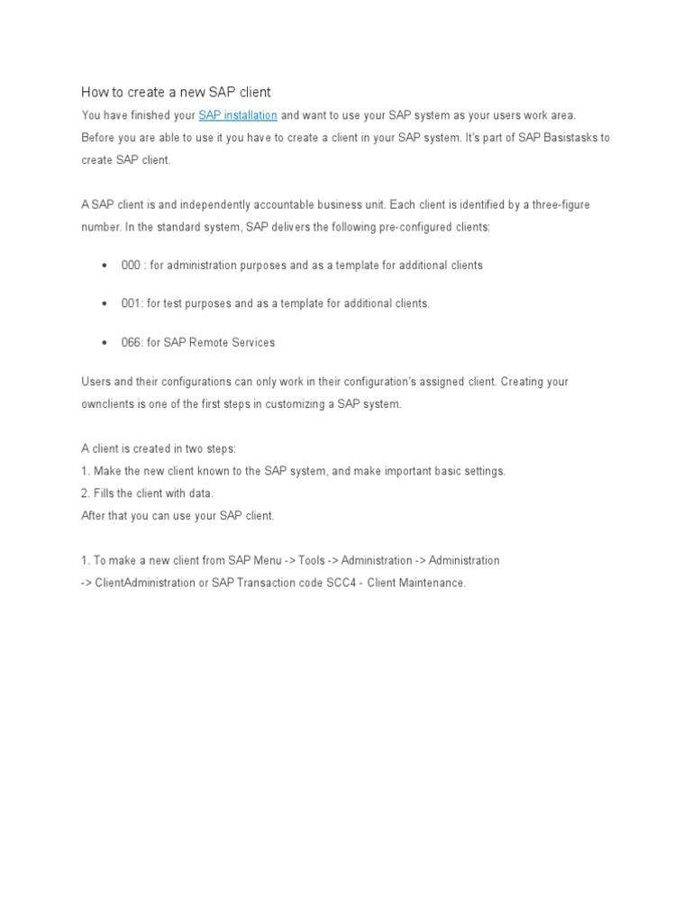 How To Create A New SAP Client | PDF | Client (Computing) | Server ...