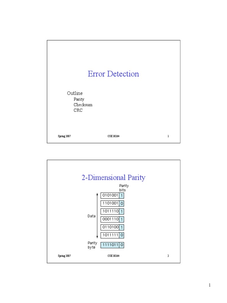 Error Detection: 2-Dimensional Parity | PDF | Error Detection And ...