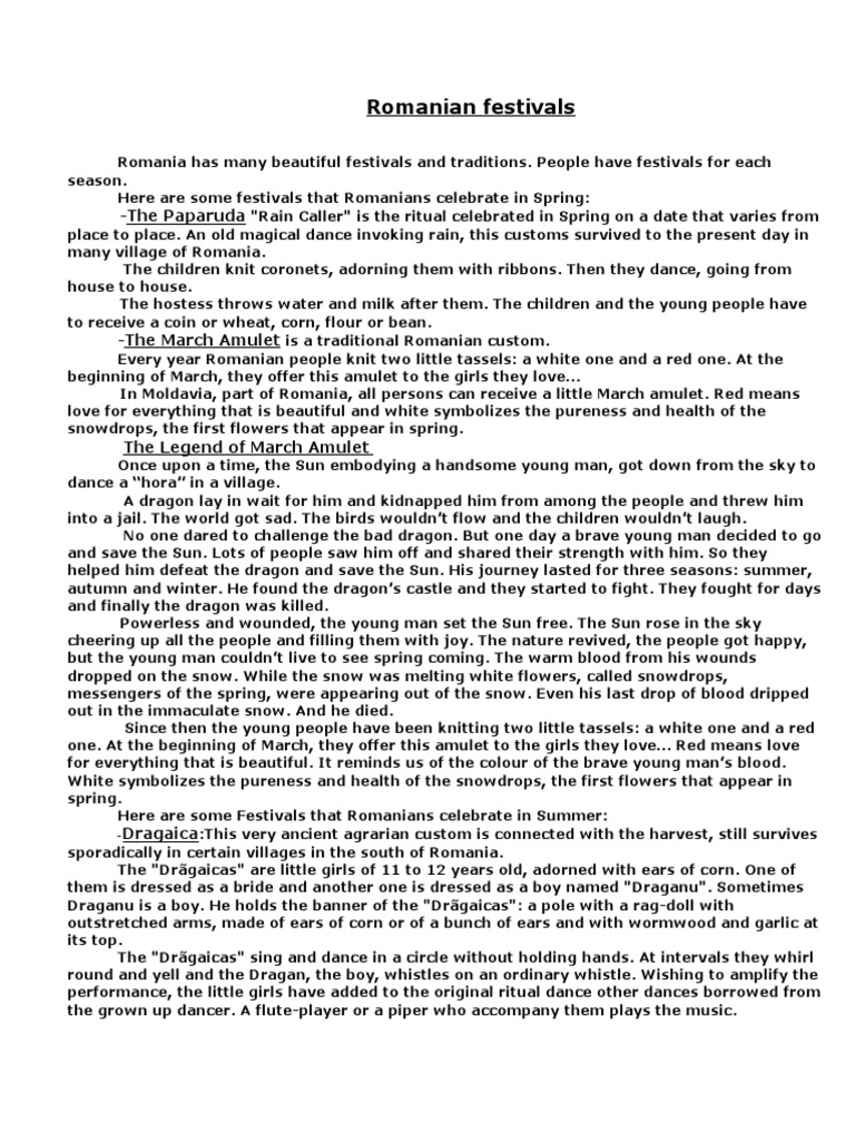 Romanian Spring and Summer Festivals | PDF