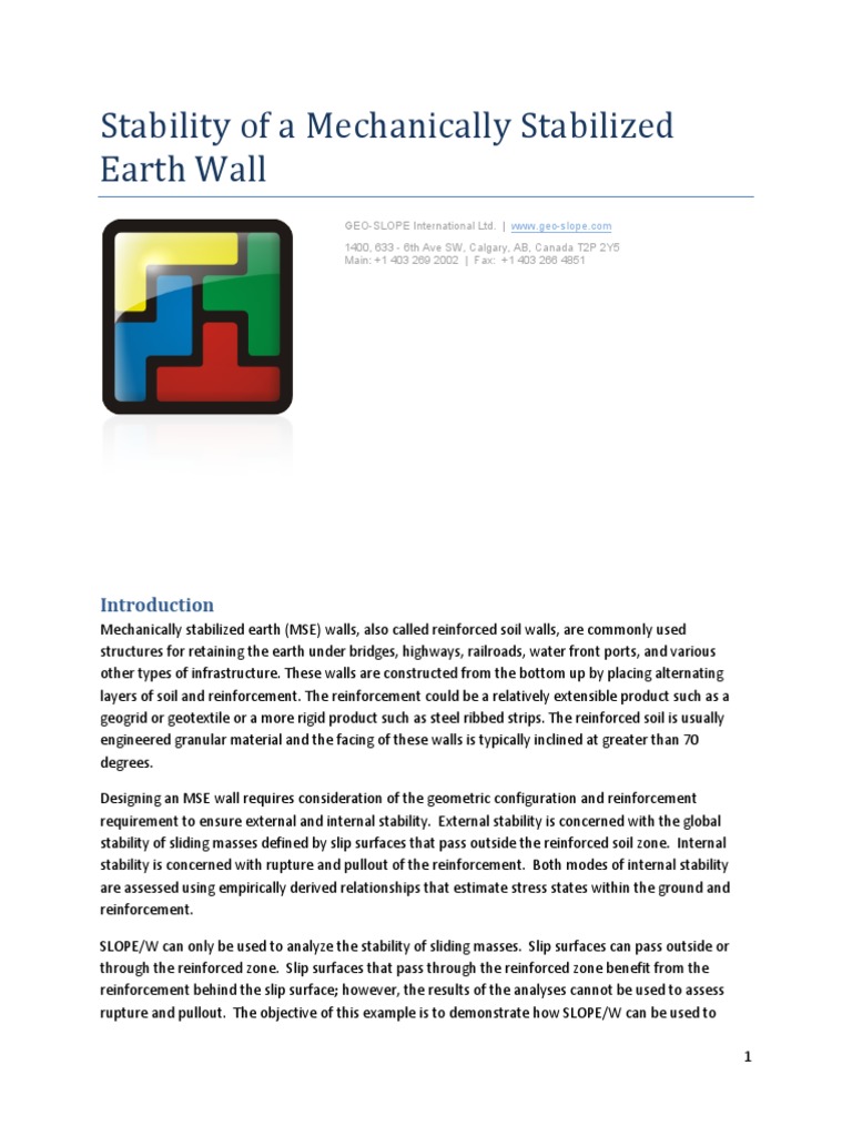MSE Wall Stability Analysis Using SLOPE/W | PDF | Materials Science ...