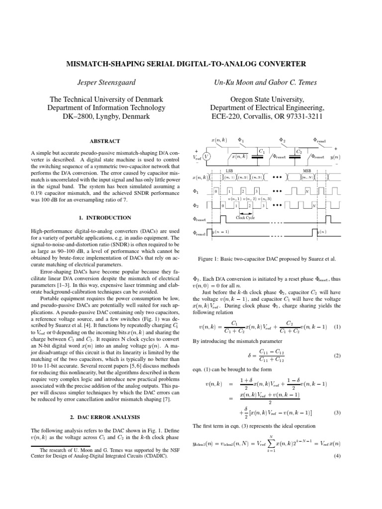 Mismatch-Shaping Serial Digital-To-Analog Converter: Jesper Steensgaard ...