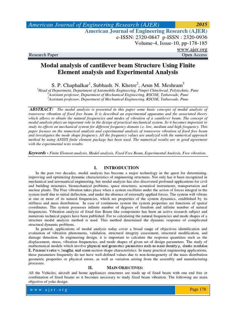 Modal Analysis Of Cantilever Beam Structure Using Finite Element Analysis And Experimental