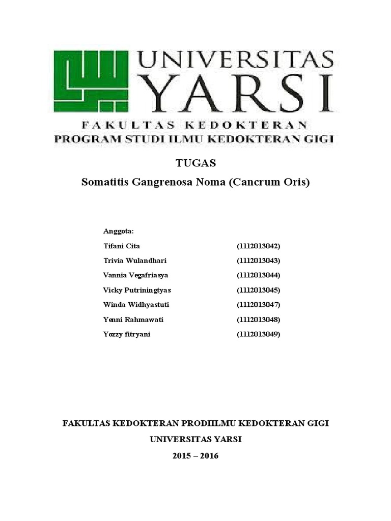Tugas Somatitis Gangrenosa Noma (Cancrum Oris) | PDF