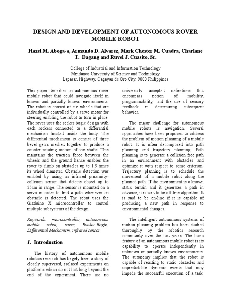 Design and Development of Autonomous Rover Mobile Robot | PDF | Robot ...