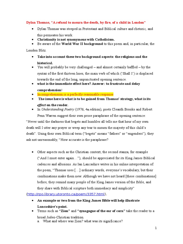 Analyzing Dylan Thomas' Poem on Mourning | PDF